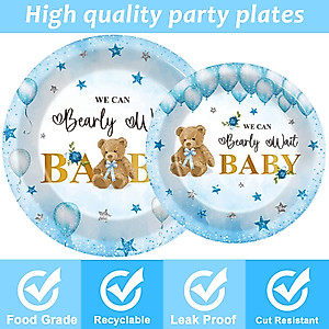 98 PCS Bear Baby Shower Decorations We Can Bearly Wait Tableware Set Baby Shower Themed Tablecloth Plates Boho Napkins Forks for Boy Girl Baby Shower Gender Reveal Birthday Party Supplies