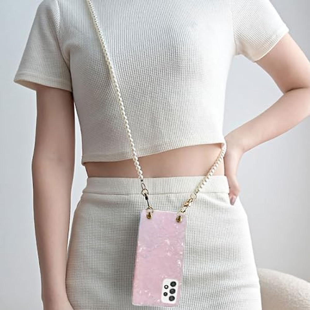 Pearl Crossbody Lanyard Chain Phone Case for Samsung Galaxy S22 S21 Ultra Plus S20 FE Case A52 A72 A71 A51 Back Cover,Pink,for note20