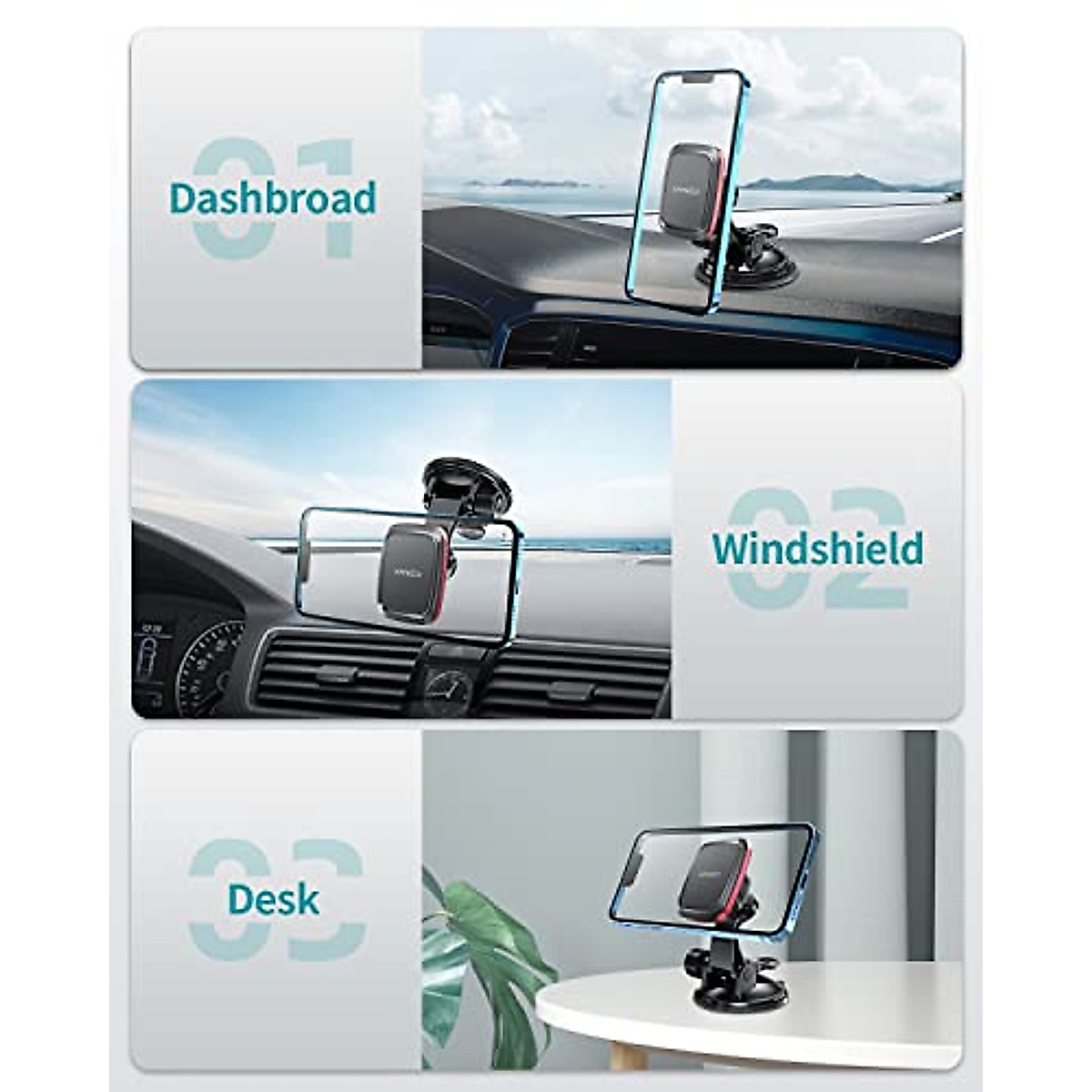 APPS2Car Magnetic Car Phone Mount with Adjustable Arm & 6 Strong Magnets Universal Dashboard Windshield Cell Phone Holder Compatible with iPhone 13 Pro 12 Pro Xs XS Max XR, Samsung S10 S9 and More