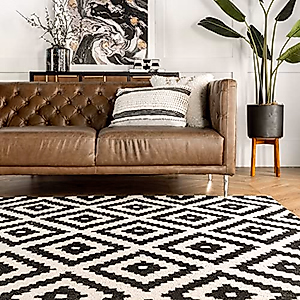 nuLOOM Kellee Hand Tufted Geometric Wool Area Rug, 8x11, Black