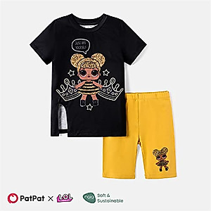 L.O.L. Surprise! Toddler Kids Girls Outfits Girls Shortsleeve Tops Tee Tshirt and Shorts Set Black 4-5 Years
