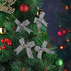 24 Pieces Black and White Plaid Bows Small Buffalo Plaid Decorative Bows for Christmas Tree Farmhouse Decoration Package Supply