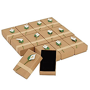Lily Flower Kraft Paper Boxes with Lids for Jewelry, Party Favors (3.5 x 2 In, 12 Pack)