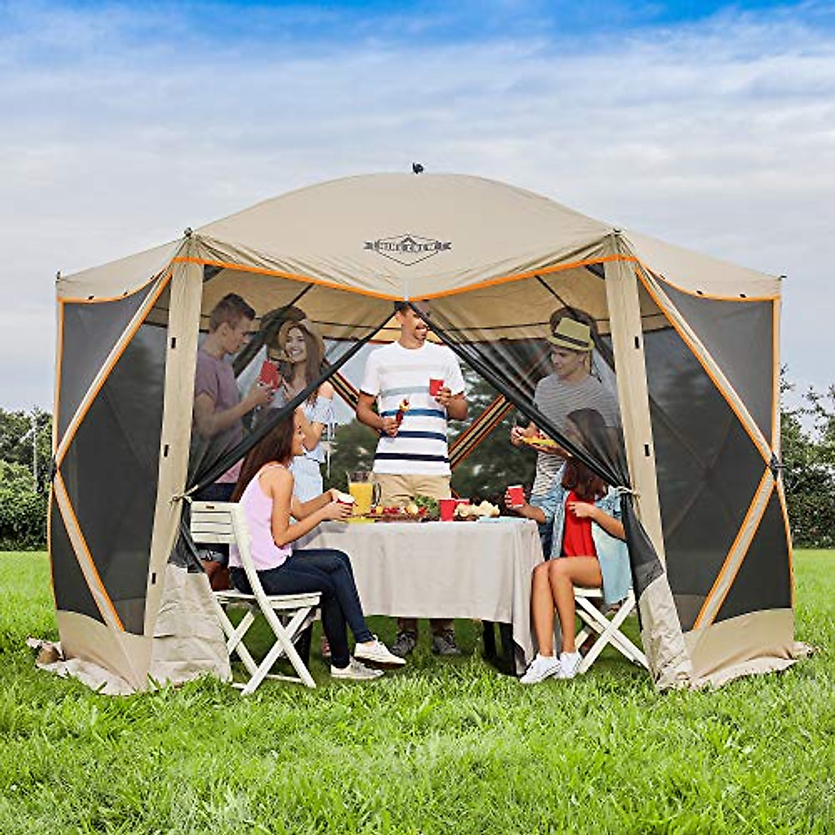 Hike Crew 6-Panel Pop-Up Screen House Gazebo 140x140 Inch – Instant Setup 6-Sided Hub Tent UV Resistant (SPF 50+) Fits 9 People Heavy Duty 210D Material – Includes Carry Bag & Ground Stakes