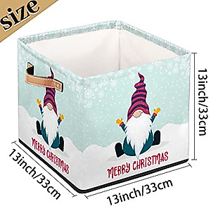 Christmas Gnome Large Collapsible Storage Bins,Funny Tomte Decorative Canvas Fabric Storage Boxes Organizer with Handles,Cube Square Baskets Bin for Home Shelves Closet Nursery Gifts