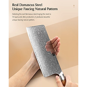 XINZUO Cleaver Knife 7.5 Inch, 73 Layer Damascus Steel Powder Steel Core Chinese Chef's Knife, Multifunction Vegetable Meat Slicing Knife with Olive Wood Handle -Lan Series