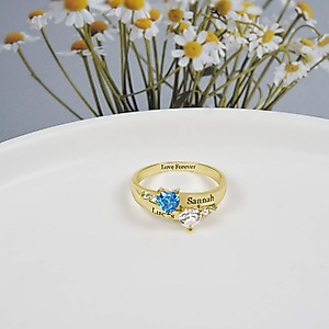 RESVIVI Mothers Ring with 2 Birthstones Personalized Mom Ring Custom 2 Name Promise Rings for Women Mothers Day Jewelry Gift for Mom Grandmother Mothers Day Gift