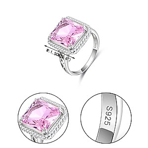 EVER FAITH S925 Sterling Silver 5 Carats Radiant Cut CZ Stunning Engagement Cocktail Ring Pink - Size 9