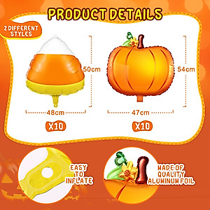 Hungdao 20 Pcs Thanksgiving Pumpkin Balloons Big Candy Corn Balloons Foil 20 Inch Fall Balloon for Halloween Party Supply Birthday Wedding Decorations