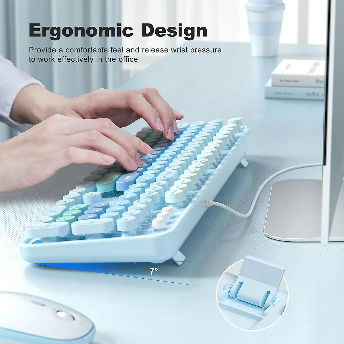 Atelus Large Print Keyboard, USB Wired Computer Keyboard with Retro Keycaps, Numeric Keypad and Media Hotkey for Office Desktop PC Laptop and Windows 7 8 10 11 (Blue Colorful)