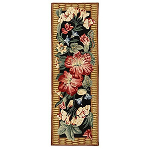 SAFAVIEH Chelsea Collection Runner Rug - 2'6" x 10', Black & Brown, Hand-Hooked French Country Wool, Ideal for High Traffic Areas in Living Room, Bedroom (HK301A)