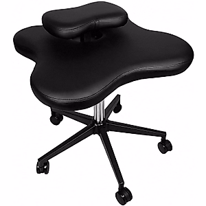 H-A Height Adjustable Kneeling Chair Ergonomic Posture Corrective Seat with Faux Leather Knee Cushion for Home/Office (Black)
