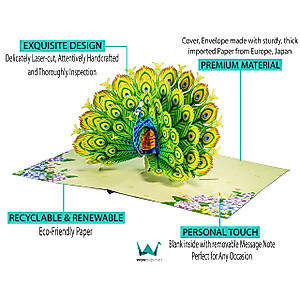 WOWPAPERART Peacock - 3D Pop Up Greeting Card For All Occasions - Love, Birthday, Christmas - Message Note for Personalized - Thick Envelope - 5x7 In