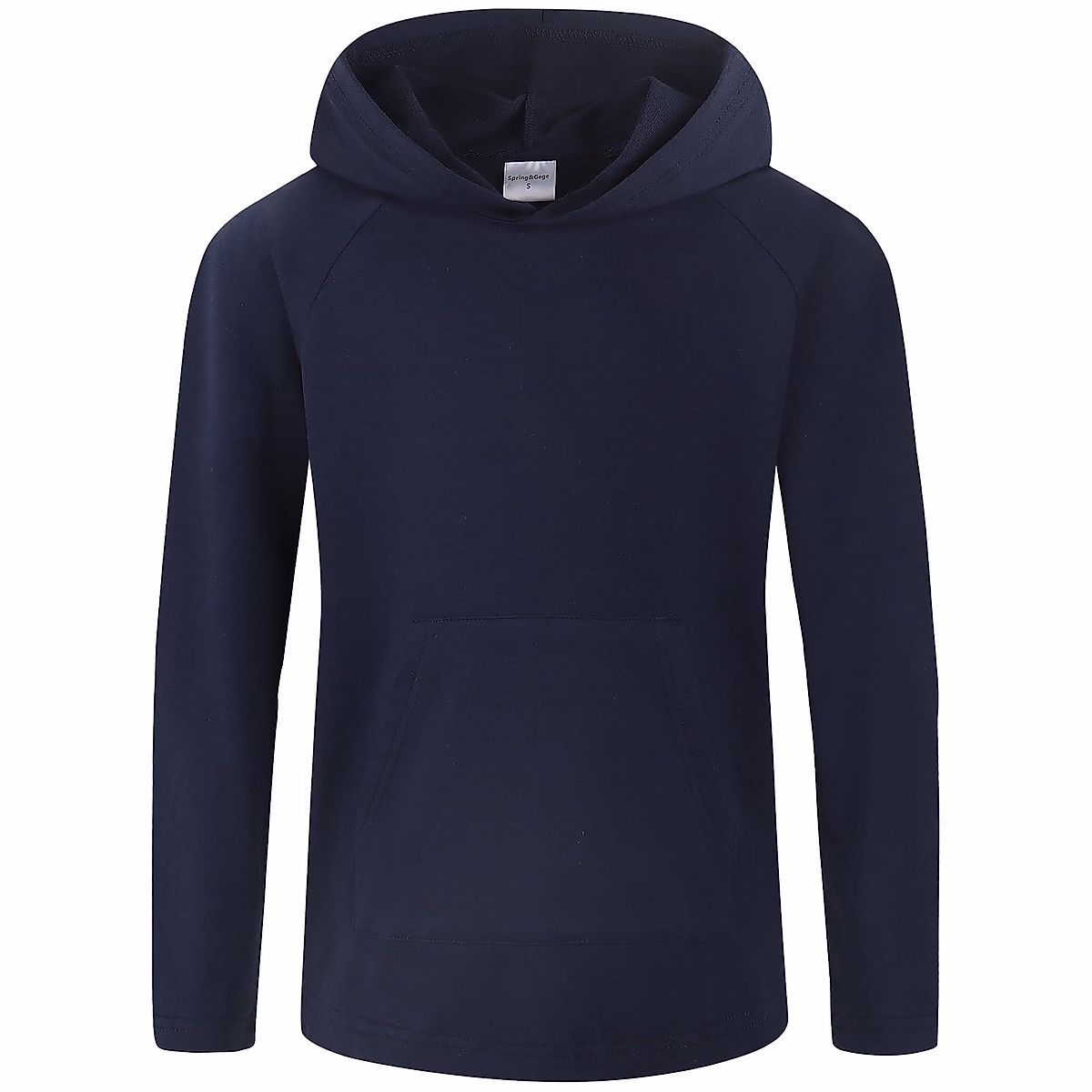 Spring&Gege Boys Light Weight Long Sleeve Hooded T-shirt Casual Solid Pullover Hoodie with Pocket, Navy, 9-10 Years