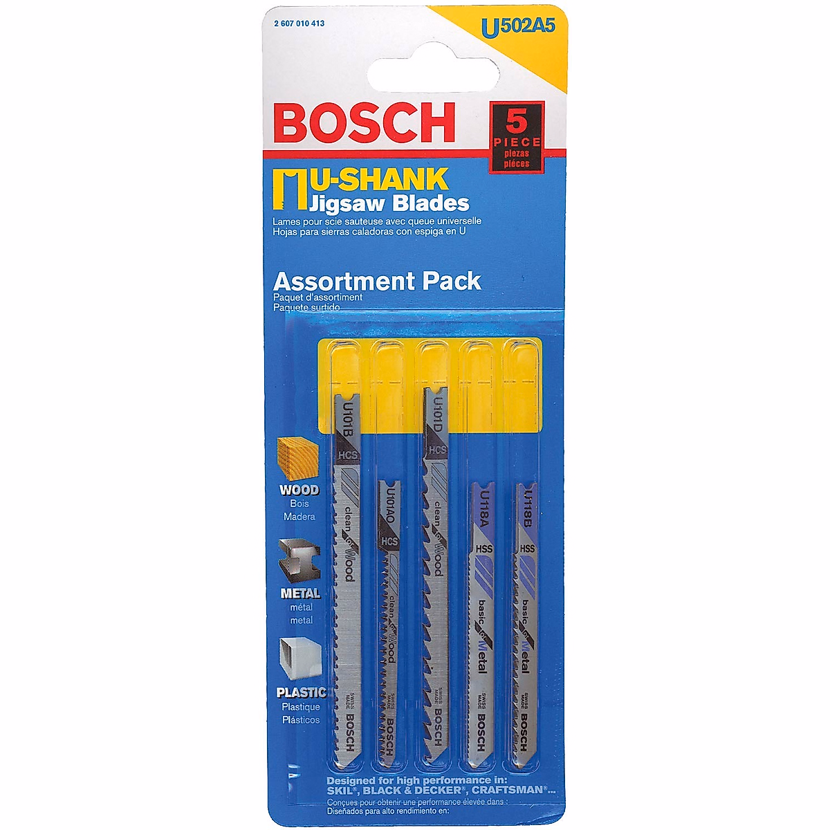 Bosch U502A5 U-Shank Assortment Jigsaw Blade Pack, 5 Pack