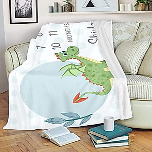 XOZOTY Personalized Cute Green Dragon Baby Blanket with Name Custom Swaddling Nursery Fleece Throw Blankets for Newborns Baby Shower Girls Kids Birthday Gift 30 X 40 inch
