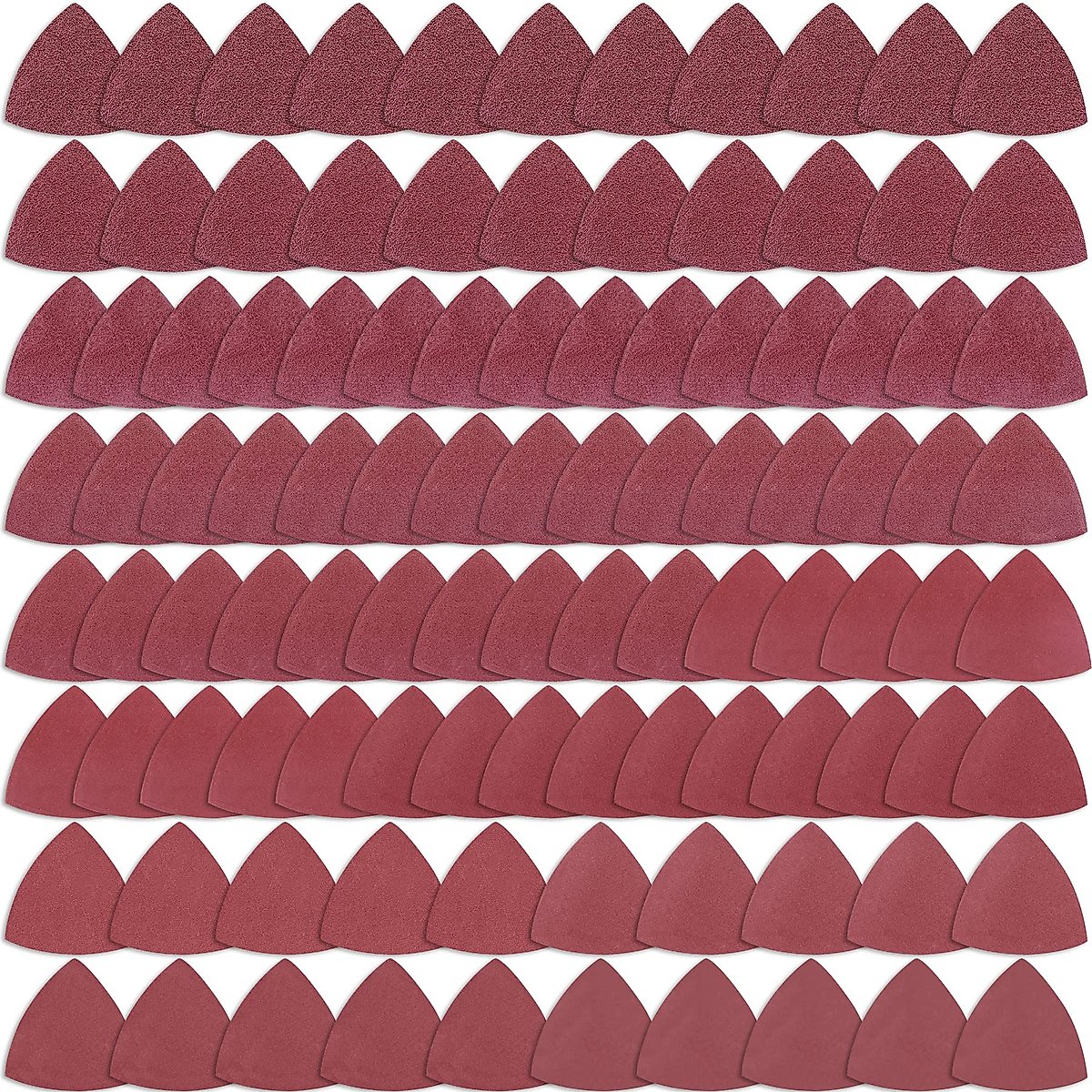 AUSTOR 100 Pieces Triangle Sanding Pads Triangular Sandpaper Sanding Sheets Fit for 3-1/8 Inch Oscillating Multi Tool Hook and Loop Assorted 40/60/80/120/180/240/320/400/600/800/1000 Grits, No Holes