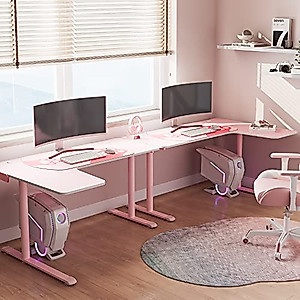 EUREKA ERGONOMIC Pink L Shaped Gaming Desk, 60 Inch Large Home Office Corner PC Computer Table Study Writing Modern Workstation Girls Female Gifts L60 w Mouse Pad Cable Management, Space Saving, Left