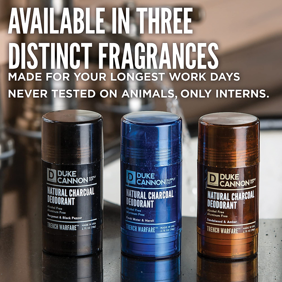 Duke Cannon Supply Co. Natural Charcoal Deodorant for Men, 2.75oz, Variety Set (Pack of 3) - Alcohol and Aluminum Free Solid Men's Deodorant for Odor Protection