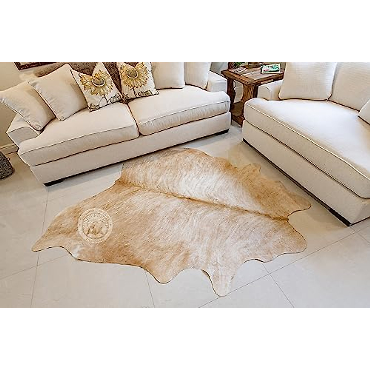 Genuine Exotic Beige Cowhide Rug Large 6 x 6-7 ft. 180 x 210 cm