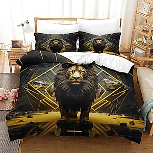 JALYKA Lion Comforter Cover for Teens Kids Girls Boys 3D Printed Animal Theme Duvet Cover Bedding Set Microfiber Quilt Cover 3 Pieces with Zipper with Pillowcases Twin（173x218cm）