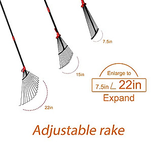 HXBYX 64 Inch Garden Leaf Rake, 15 Metal Tines, Adjustable Handle and Rake Tooth Spacing, Yard Leaf Rake for Picking up Leaves, Grass Clippings, Shrubs, Garbage and More