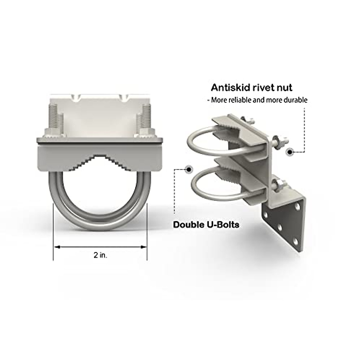 Technical Pole Mount Accessory for Outside Antenna(Signal Booster Antenna, Yagi Antenna, Antenna Expansion kit), Stronger Structure with Double U-Bolts (1 1/4" Diameter, 15 3/4" Length)