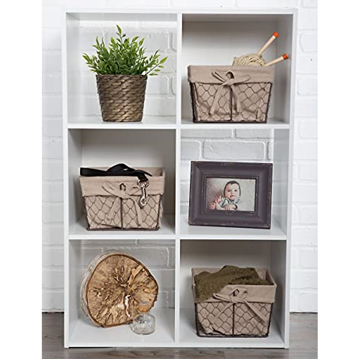 DII Farmhouse Chicken Wire Storage Baskets with Liner, Small, Rustic Natural, 9x7x6", 3 Piece