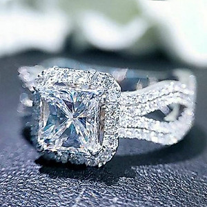 Exquisite Full Diamond Zircon Ladies Engagement Ring Romantic Proposal Diamond Ring Luxury Jewelry Fashion Simulation S925 Sterling Silver 5 Carat Square Cut 5A Zircon Wedding Ring CZC385 (7)
