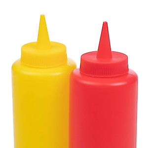 Ketchup and Mustard Squeeze Bottle Combo Pack | 2-pack 16-oz Red & Yellow Plastic Kitchen Table Condiment Squirt Dispensers | Restaurant Supplies for Food Truck, Grilling, Dressing, BBQ Sauce, Crafts