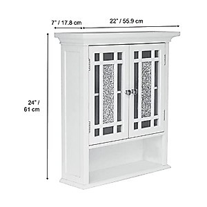 Teamson Home Windsor Wooden Over The Toilet Bathroom Removable Wall Medicine Cabinet with 1 Fixed and 1 Adjustable Shelf 3 Storage Spaces 2 Glass Mosaic Panel Doors and Chrome-Finished Knobs, White