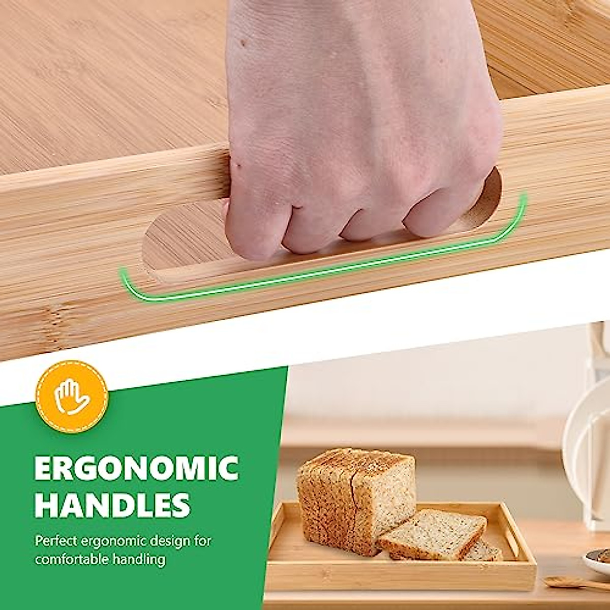 Sgigiul Bamboo Dinner Food Trays for Eating On Couch Party Platters for Serving Food Decorative Tray for Kitchen Counter Rectangle(15.74" Lx11.2”W and 14.76”Lx10.23”W)