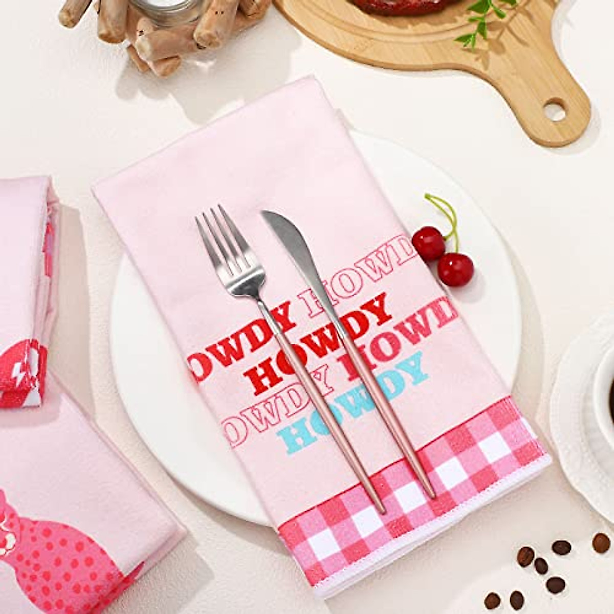 Oudain Set of 4 Pink Kitchen Towels Preppy Howdy Microfiber Dish Towels 16 x 24 Inch Smile Face Leopard Lightning Howdy Pink Decorative Hand Tea for Face Kitchen Bathroom College Dorm