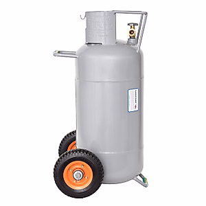 Flame King YSN40HOG 40LB Steel Horizontal & Vertical Propane Tank Cylinder HOG with Dolly Cart Wheels Tables, Fire Pits, Patio Heaters, Barbeques, Lunch, Weed Torch, and Truck Campers, Gray