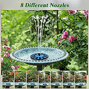 ZOLOCHEL Solar Fountain Upgraded 100% Glass Covered， Solar Powered Bird Bath Water Fountains with 8 Nozzles & 4 Fixers for Garden, Pond, Pool, Fish Tank Decoration