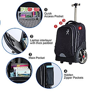 UNIKER Rolling Laptop Bag for 14 Inch Laptop,19 Inch Roller Bookbag for Teens,Roller Travel Bag,Wheeled Bookbag High School,Trolley School Bag,Schoolbag with Wheels Spacewalk
