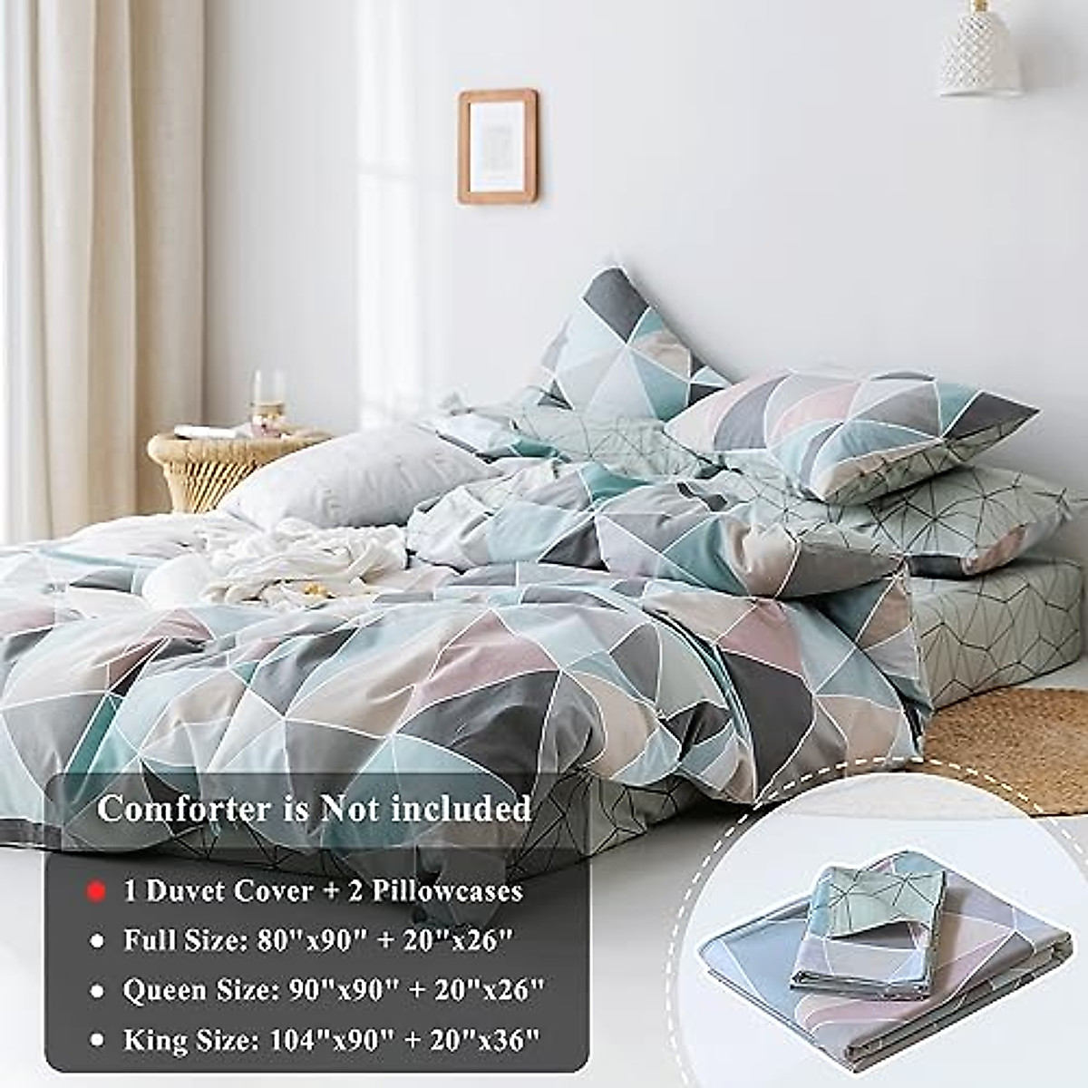 VM VOUGEMARKET Geometric Duvet Cover Queen,100% Cotton Colorful Duvet Cover Matching 2 Pillow Shams,3 Pieces Reversible Diamond Bedding Set Without Comforter-Full/Queen,Diamond
