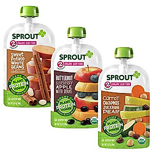 Sprout Organics, Stage 2 Variety Pack, Sweet Potato White Bean, Butternut Blueberry & Carrot Chickpea, 6+ Month Pouches, 3.5 oz (18-count) (Flavours May Vary)
