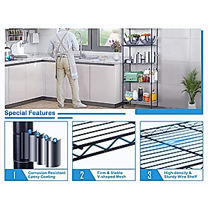 Storage Shelves, 5 Tier Commercial NSF Certified Metal Shelving, Heavy Duty Wire Shelving Unit for Kitchen Restaurant Bathroom Office Pantry, 14"Lx24"Wx60"H Metal Shelves For Storage Utility Shelf