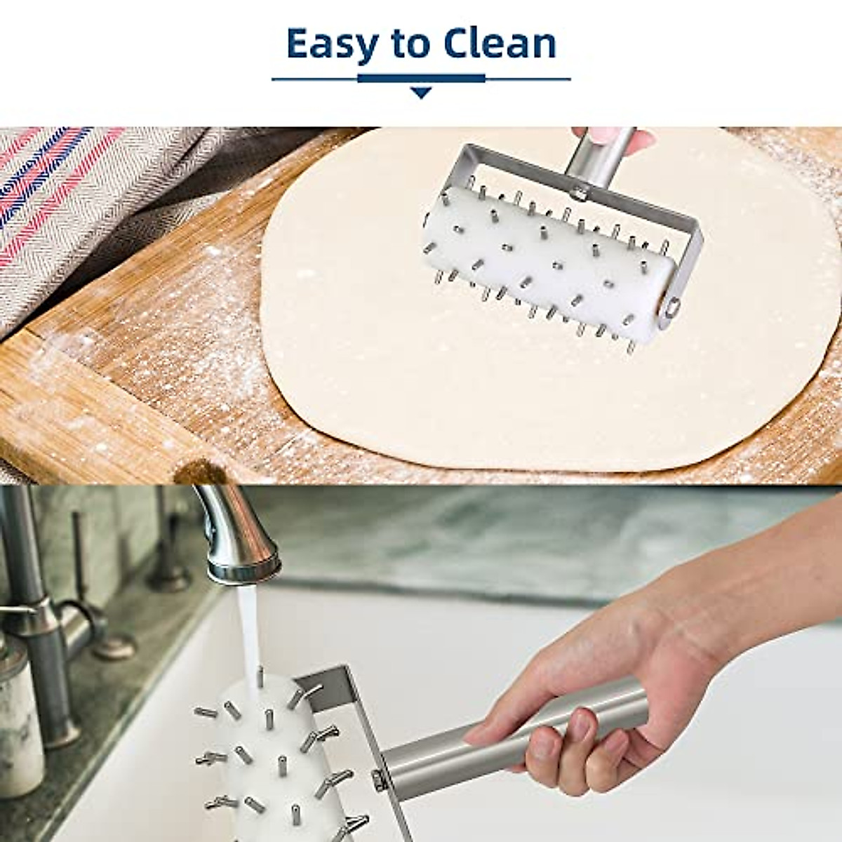 DOXILA Pizza Dough Docker Roller Pins Pastry Dough Tool, Stainless Steel Handle Roller Pin Puncher for Cake Pie Cookies Bread Pastry Baking Cooking Tool