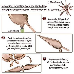 Moukiween 12 Point Star Balloons- 50 Pcs Explosion Star Foil Balloons, 3D Starburst Cone Mylar Balloons for Party Supplies Christmas Birthday Wedding Baby Shower Photo Booth Champagne Gold