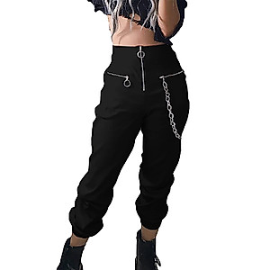 Vekline Women's Drawstring Sprot Casual Long Pocket Baggy Cinch Print Pants, Z Negro, Medium