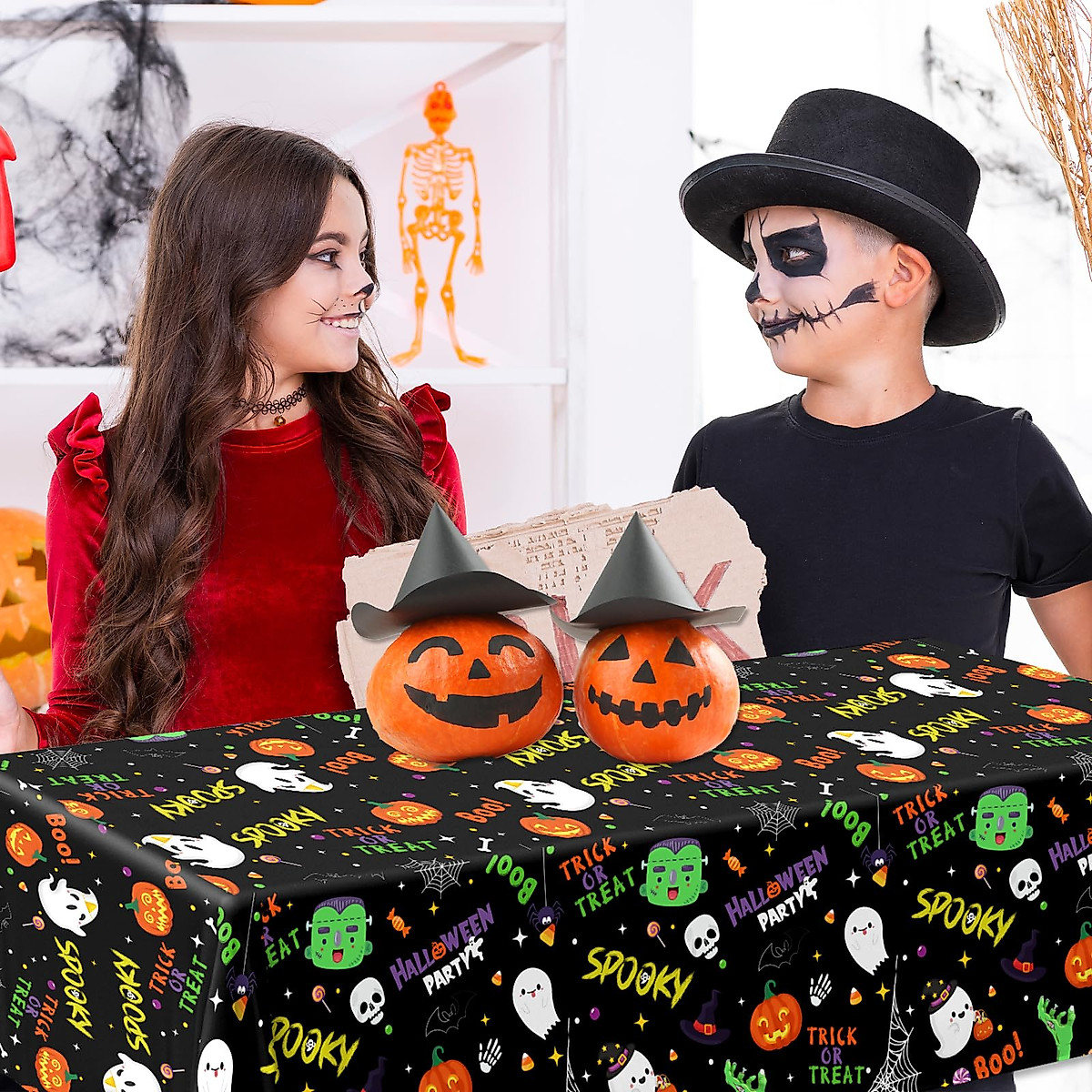 3Pcs Halloween Tablecloth Plastic Spooky Tablecloth Rectangle Spider Web Table Cloth Ghost Table Cloth Halloween Table Decorations Scary Tablecloth Horror Table Cloth Pumpkin Tablecloth