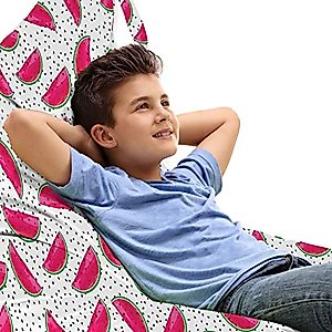 Lunarable Watermelon Lounger Chair Bag, Vegetarian Nutritious Slices Cartoon Fruits on Background, High Capacity Storage with Handle Container, Lounger Size, Fern Green Hot Pink