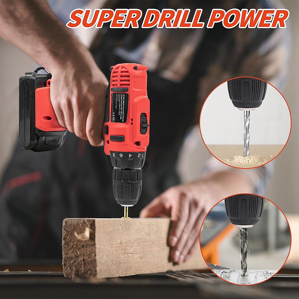 Cordless Power Drill Set, 16.8V Electric Drill Driver Kit, Cordless Power with Battery and Charger,3/8" Keyless Chuck, 2 Variable Speed, 2-Variable Speed Power Drill Kit for Father's Day