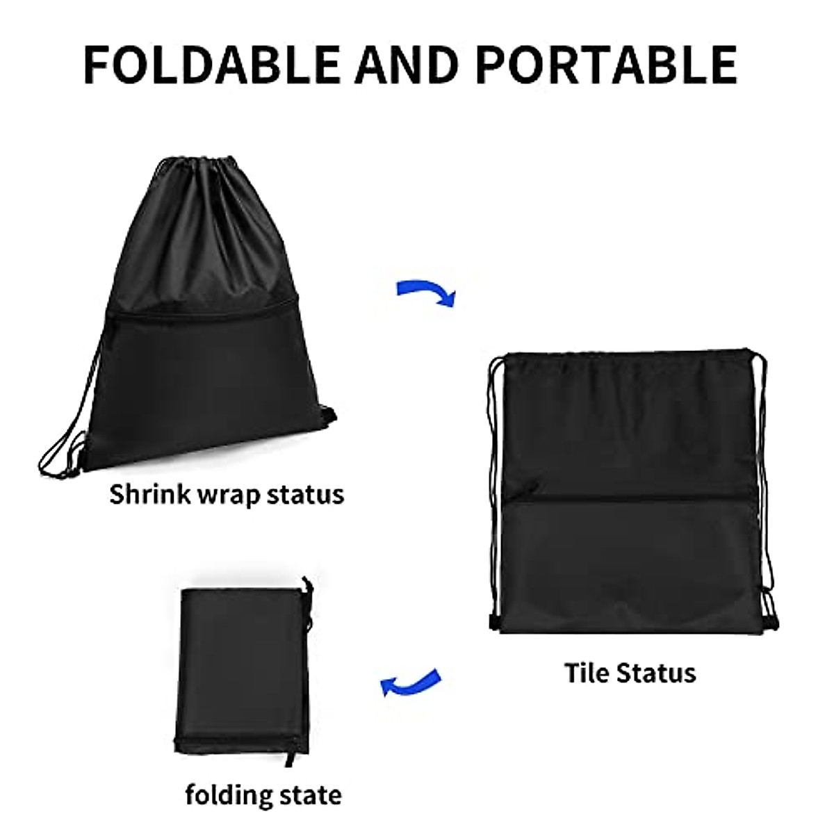 TEABAN Gym Drawstring Bag, Waterproof Drawstring Backpack with Zipper Pocket, Men's and Women's Fitness Drawstring Bag Swimming Bag, Black Large Capacity(19.3''x15.3'')