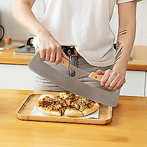 Pizza Cutter Rocker with Wooden Handles & Protective Cover by Zocy, 14" Sharp Stainless Steel Pizza Slicer Wheel, Big Pizza Knife Cutters for Kitchen Tool (14inch)