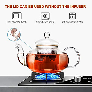 CnGlass 33.8oz Glass Teapot with Removable Infuser,Stovetop Safe Tea Kettle,Blooming & Loose Leaf Tea Pot
