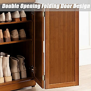 DNYSYSJ 7-Tier Shoe Organizer Cabinet with Folding Door Pull-Down Compartment, Bamboo Brown Shoe Floor Storage Organizer Rack for Entryway Living Room, 46" L x 13" W x 45.3" H