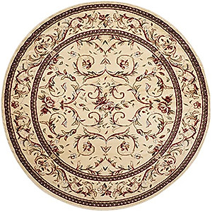 SAFAVIEH Lyndhurst Collection Area Rug - 8' Round, Ivory & Ivory, Traditional Oriental Scroll Design, Non-Shedding & Easy Care, Ideal for High Traffic Areas in Living Room, Bedroom (LNH322A)
